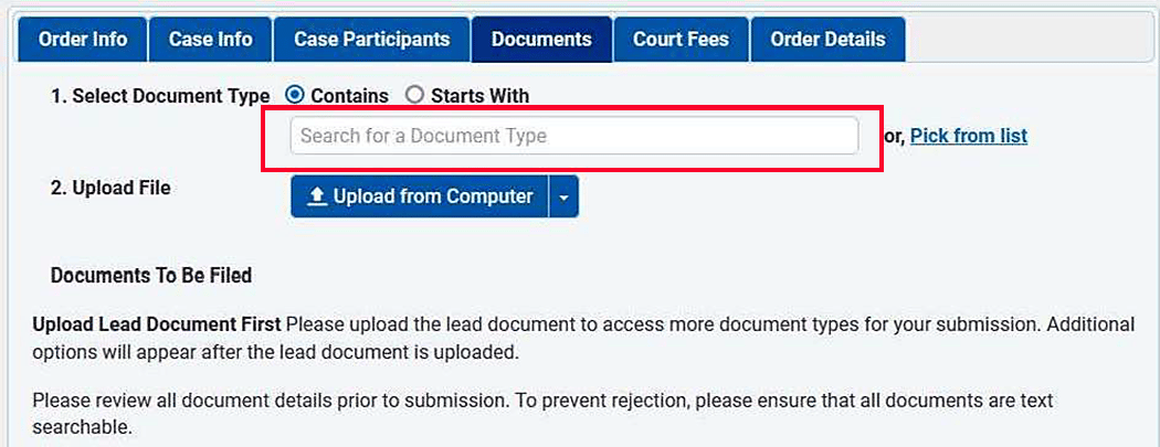 Place an eFiling Order for Subsequent Filings